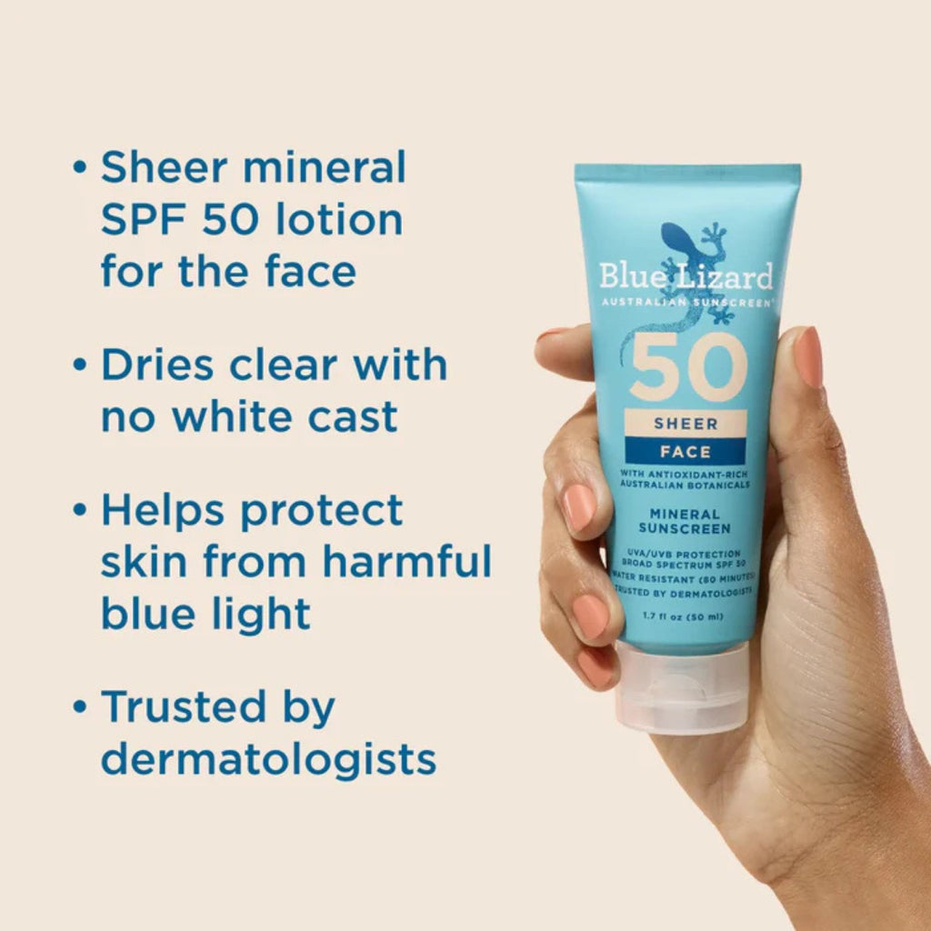 Blue Lizard Sheer Face Mineral SPF 50 Sunscreen Lotion | Reef Safe SPF ...